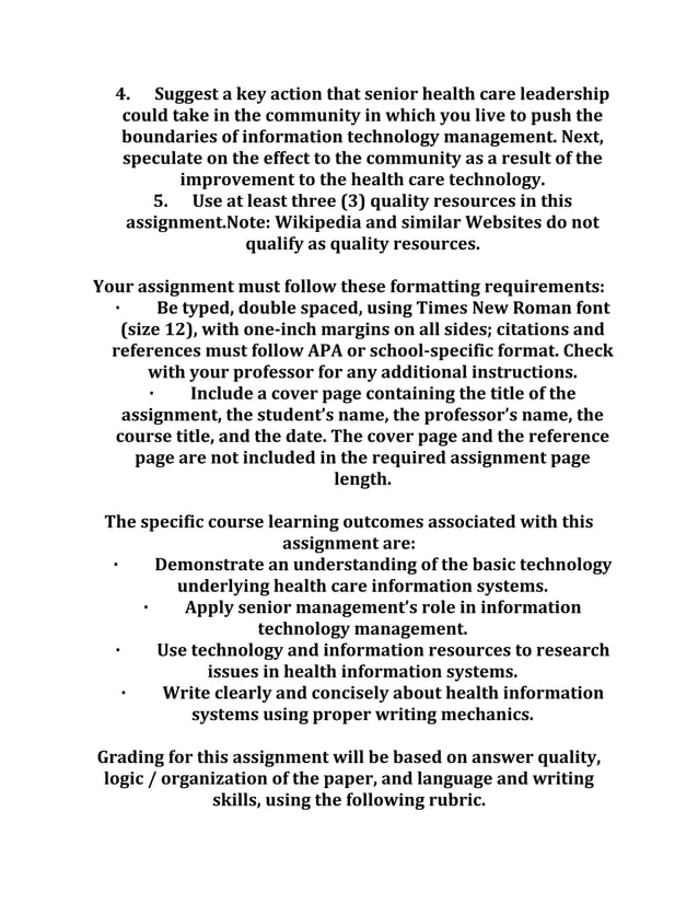 Uop hsa 520 week 3 assignment 1 technology assessment | PDF