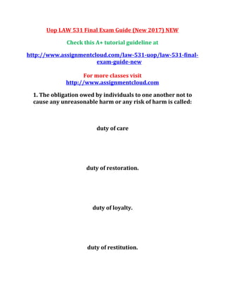Uop law 531 final exam guide | PDF