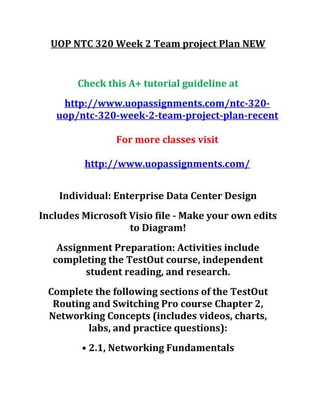 Uop ntc 320 week 2 team project plan new | PDF