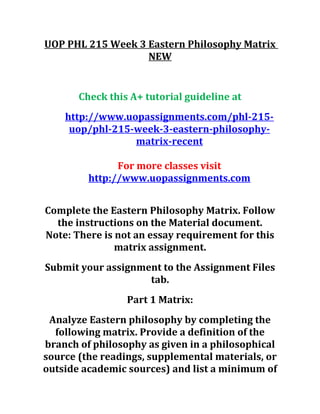 Uop phl 215 week 3 eastern philosophy matrix new | PDF