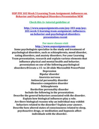 Uop psy 103 week 5 learning team assignment | DOC