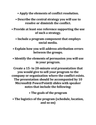 Uop psy 400 week 5 conflict resolution program paper and presentation | PDF