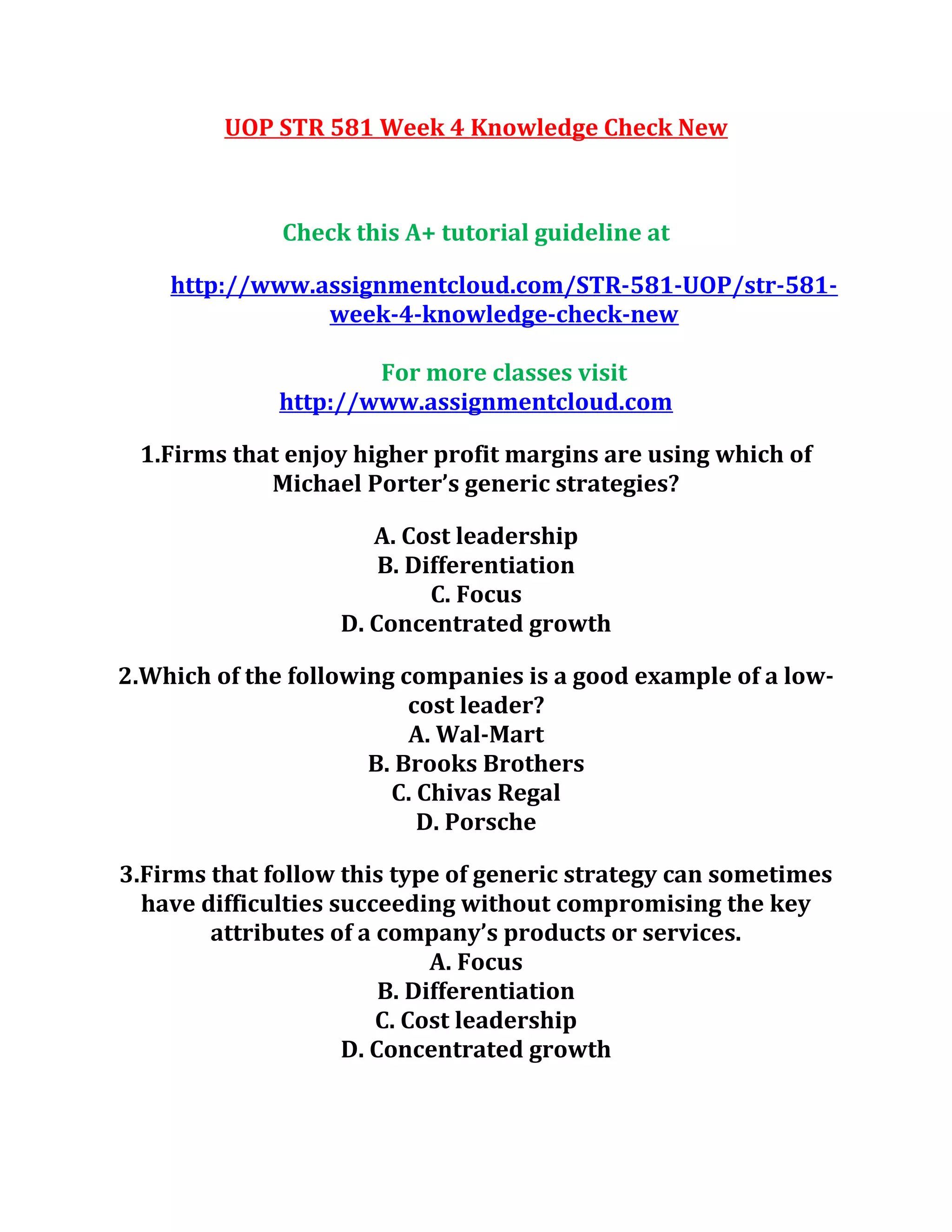 Uop str 581 week 4 | PDF