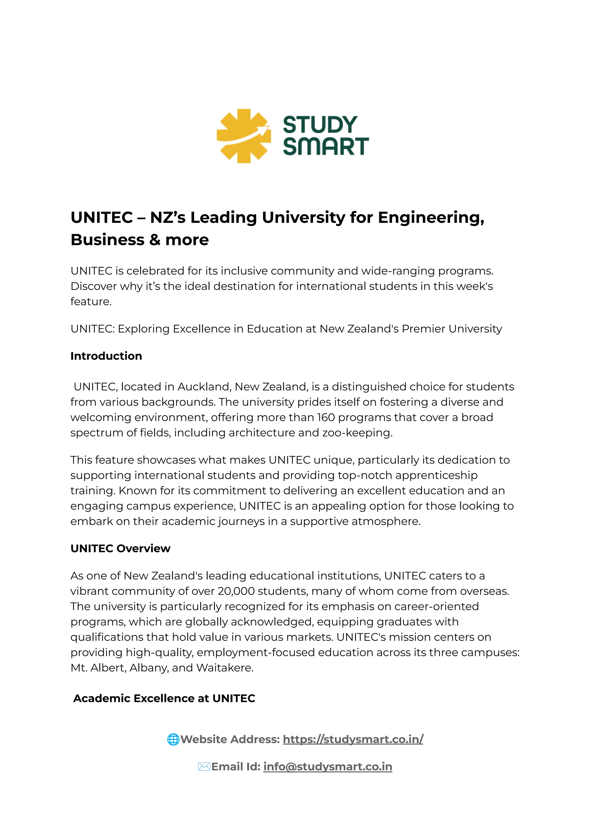 Study Destination Unitec Institute of Technology, New Zealand | PDF