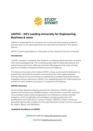 Study Destination Unitec Institute of Technology, New Zealand | PDF
