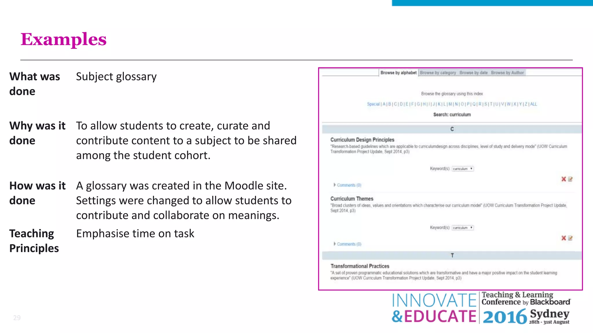UOW Exemplar Moodle Site with DLT’s - Lynley Clark, Blackboard and ...