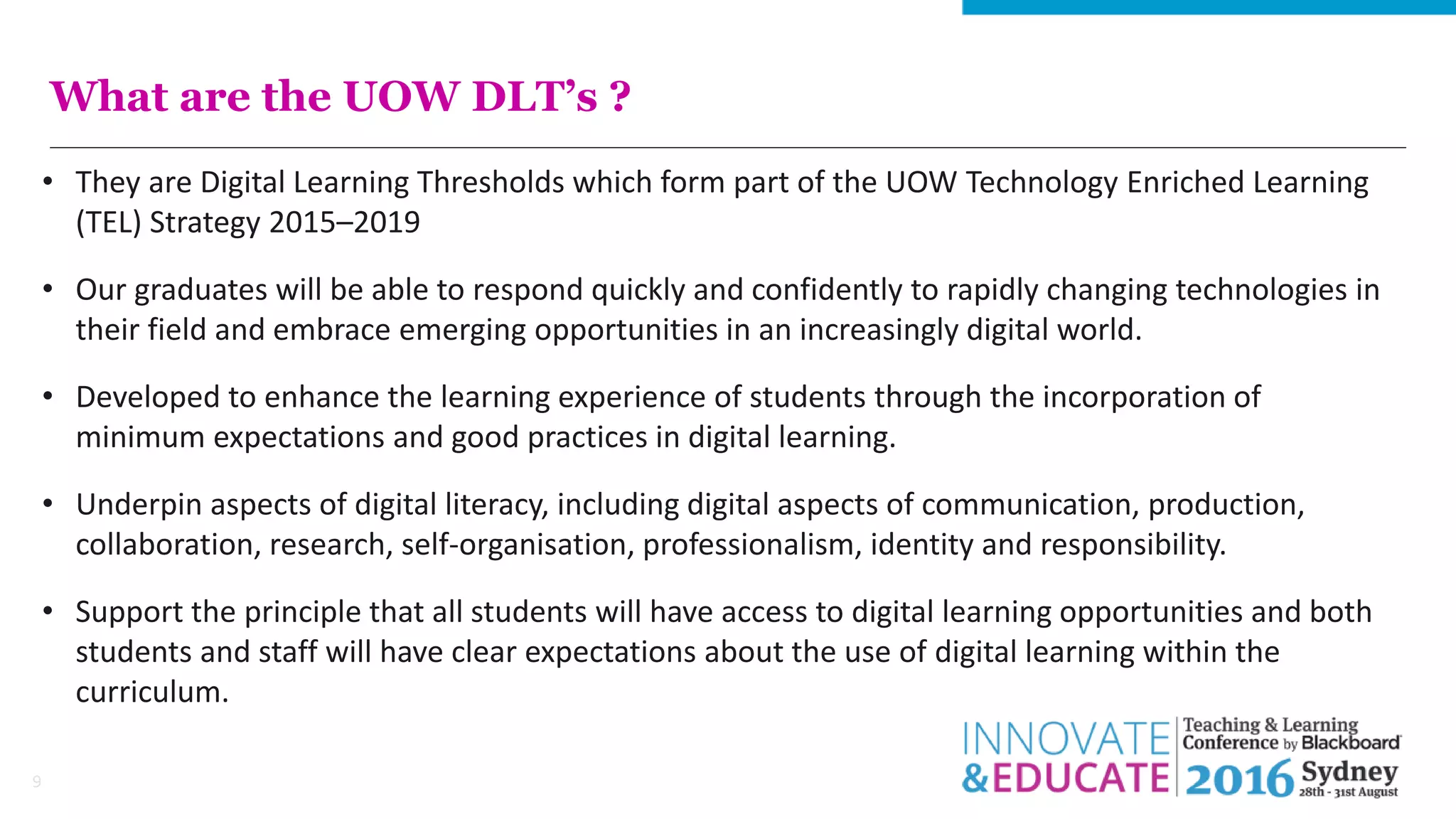 UOW Exemplar Moodle Site with DLT’s - Lynley Clark, Blackboard and ...