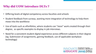 UOW Exemplar Moodle Site with DLT’s - Lynley Clark, Blackboard and ...