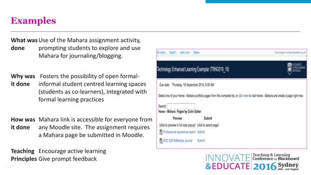 UOW Exemplar Moodle Site with DLT’s - Lynley Clark, Blackboard and ...