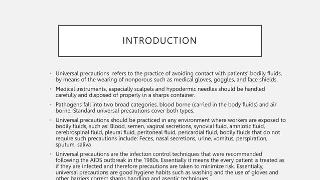 Universal Precautions | PPTX | Infectious Diseases | Diseases and ...
