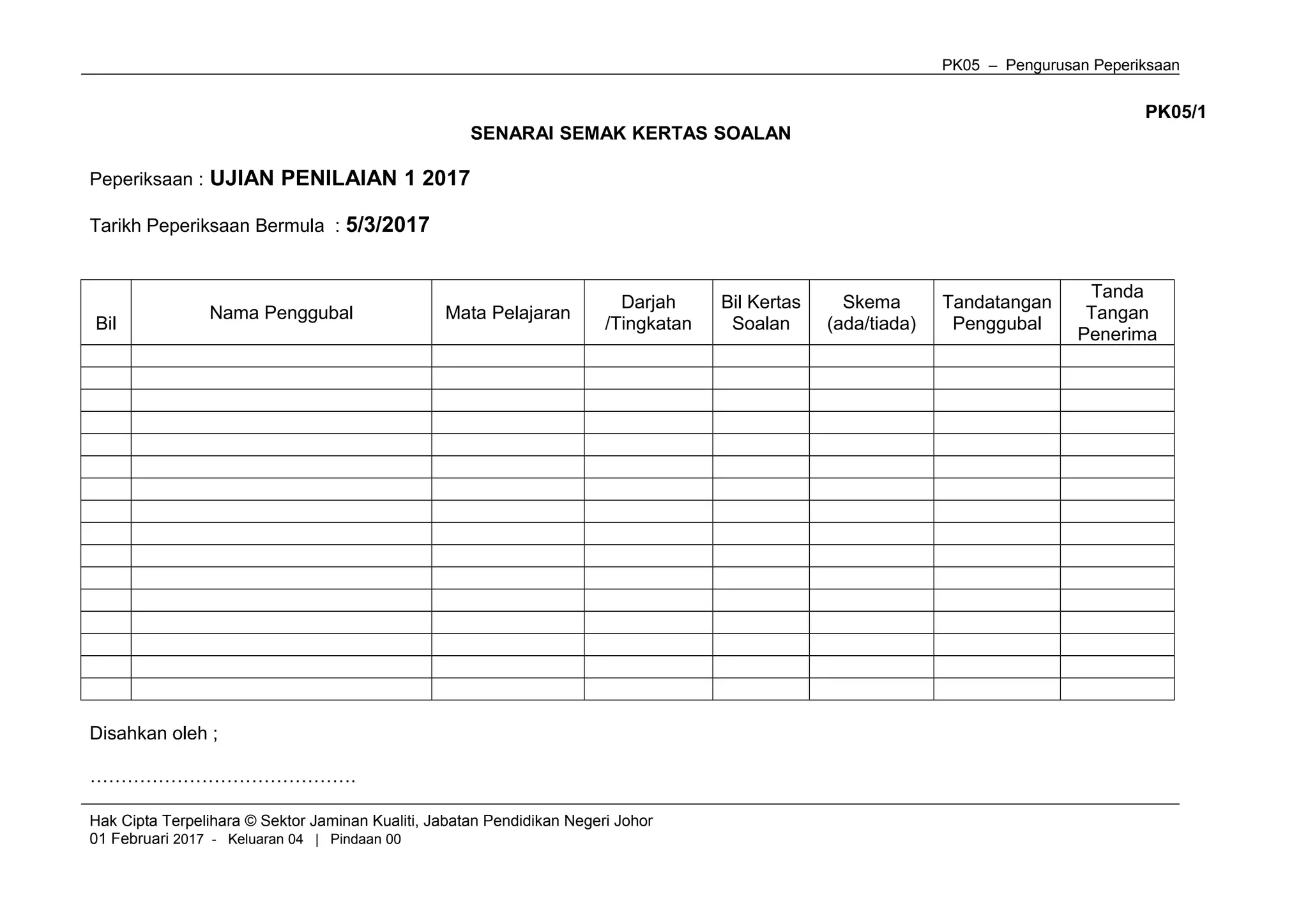 Up1 17' pk05 1 senarai semak kertas soalan copy | DOC