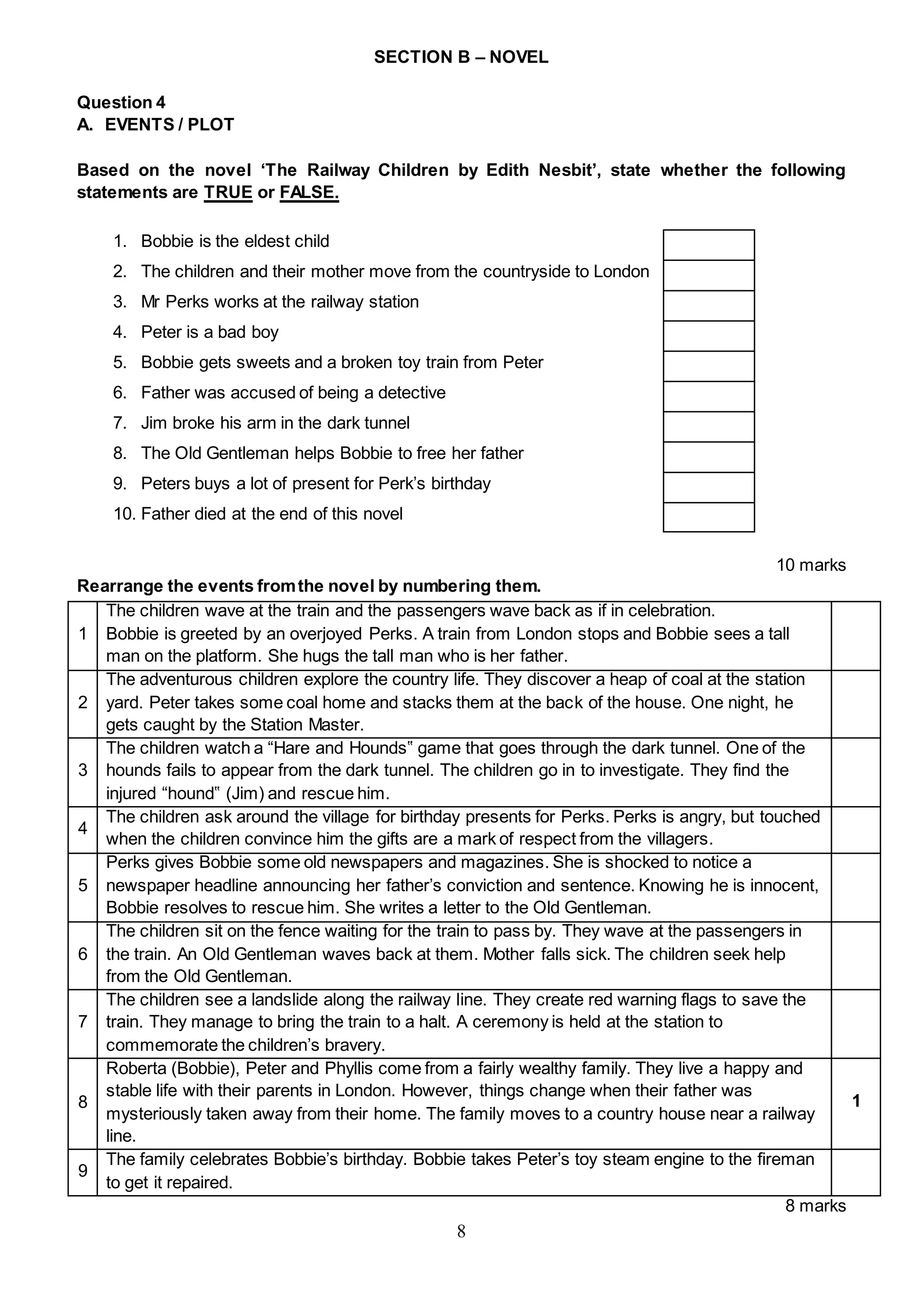 UP 1 - Form 3 Novel The Railway Children | DOCX