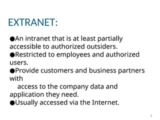 INTRODUCTION TO INTRANET, EXTRANET AND ITS EXPLANATION | PPT