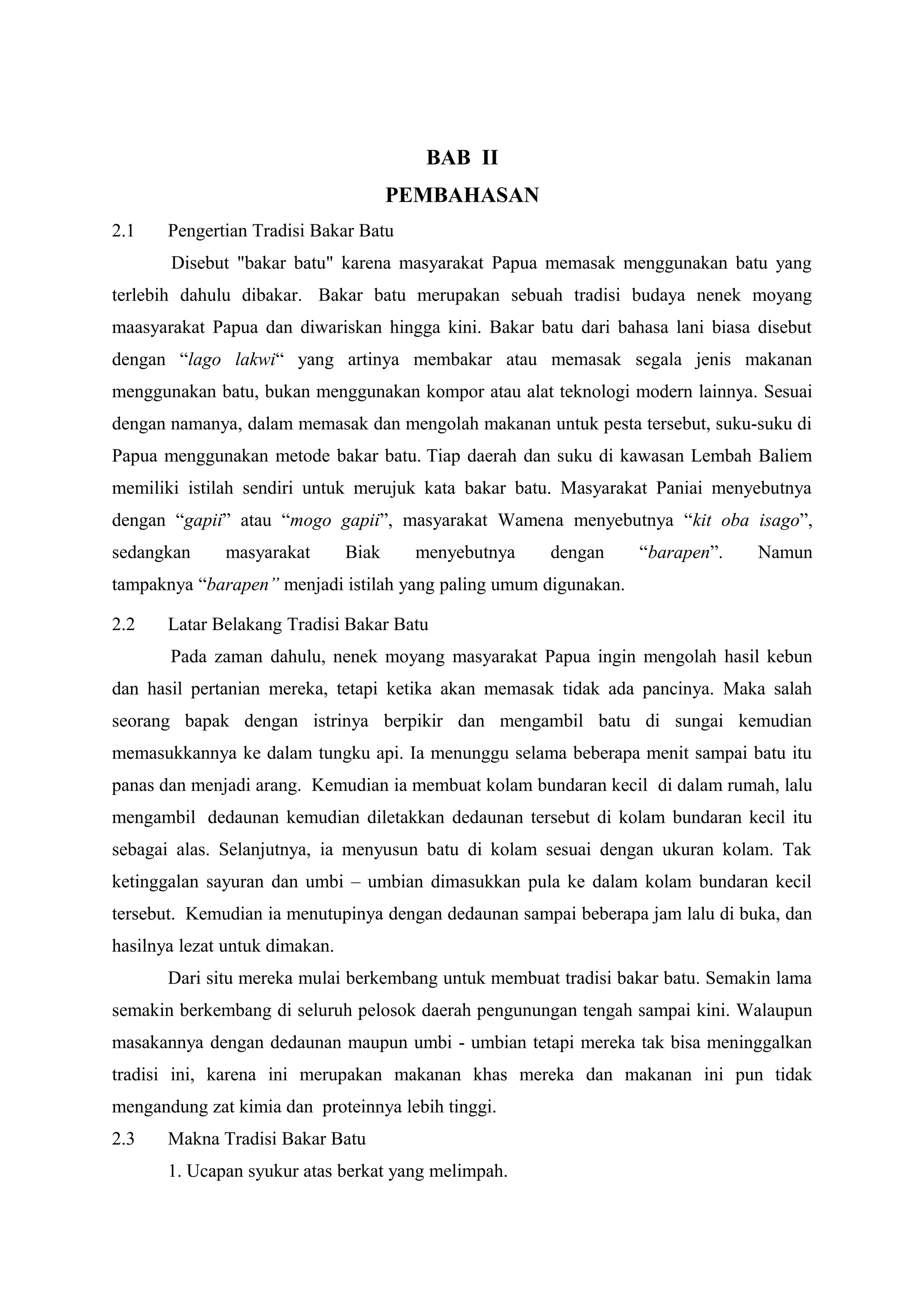 Upacara bakar batu di papua | DOC