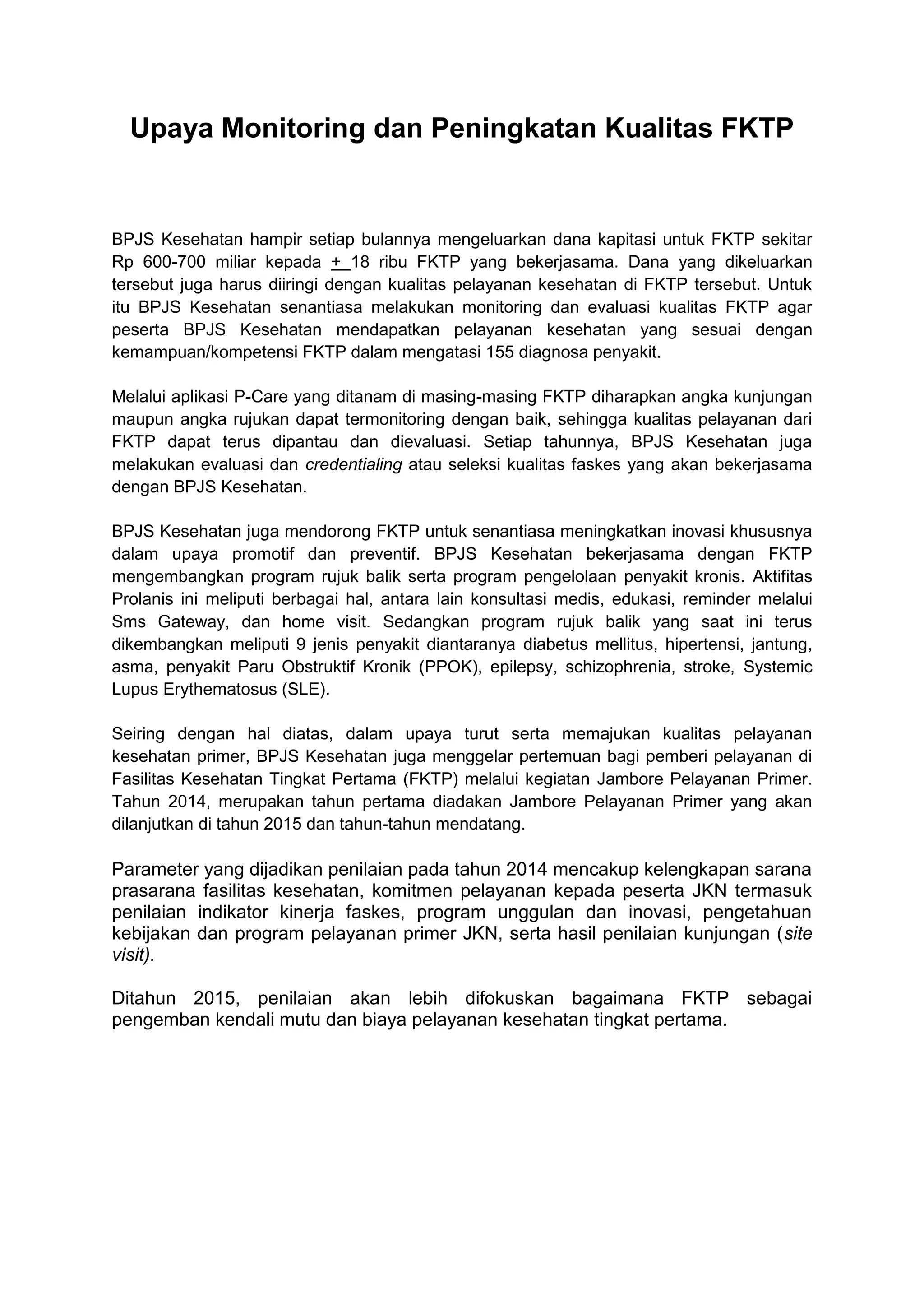 Monitoring dan Peningkatan Kualitas FKTP BPJS | PDF