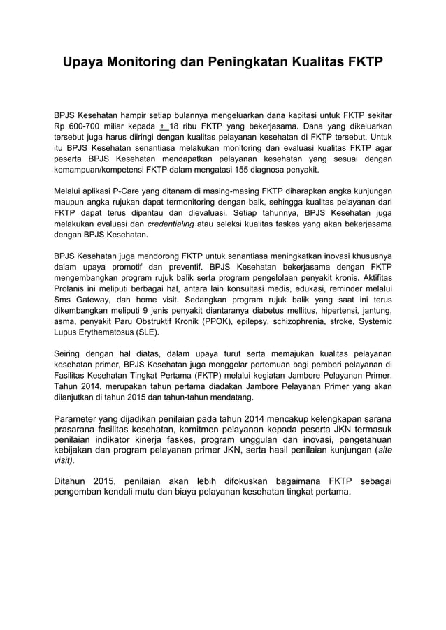 Upaya monitoring dan peningkatan kualitas fktp | PDF