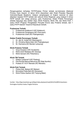 Upaya Monitoring Dan Peningkatan Kualitas Fktp Pdf