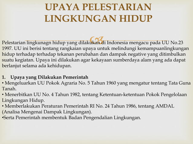 Upaya pelestarian lingkungan hidup | PPT