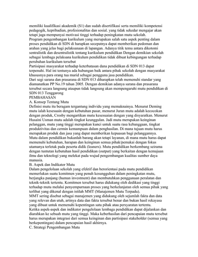 Upaya peningkatan mutu pendidikan di sekolah dasar negeri 013 | DOC