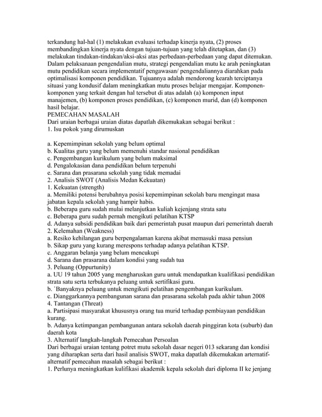 Upaya peningkatan mutu pendidikan di sekolah dasar negeri 013 | DOC