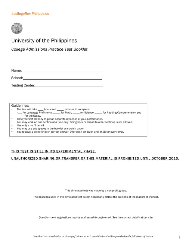 UPCAT-REVIEWER-INTRODUCTION.pdf college entrance exam | PDF