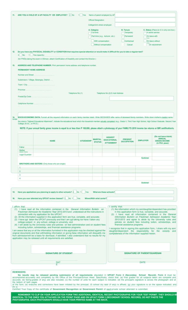 UPCAT Application Form | DOC