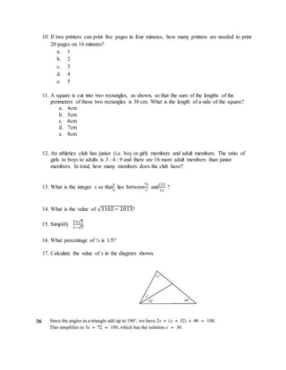 Upcat math 2014 | PDF