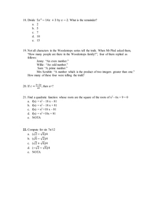 Upcat math 2014 | PDF