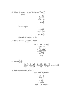 Upcat math 2014 solution | PDF