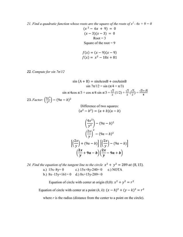 Upcat math 2014 solution | PDF