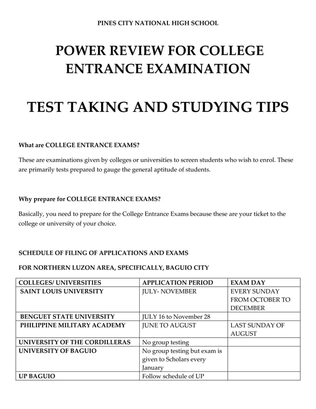 POWER REVIEW FOR COLLEGE ENTRANCE EXAMNATIONS | DOCX | Educational ...