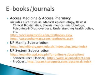 UP College of Public Health: a library orientation | PPT