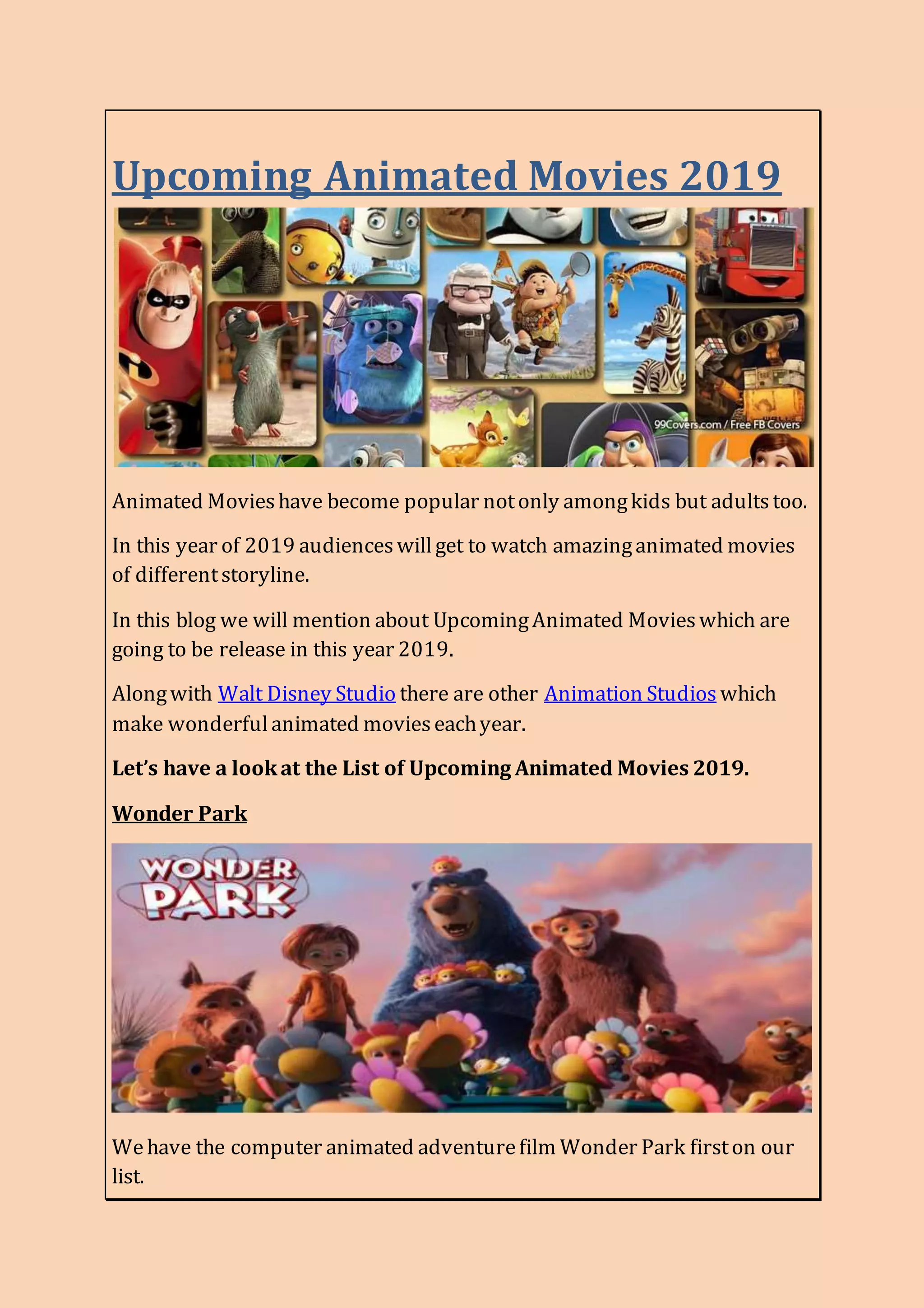 Upcoming Animated Movies 2019 | DOCX