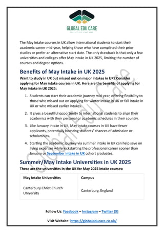 UK 2025 Intakes Benefits: Top Universities & More | PDF