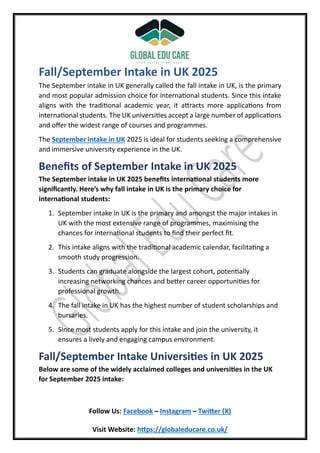 UK 2025 Intakes Benefits: Top Universities & More | PDF