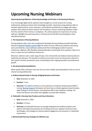 Upcoming Nursing Webinars Nursing Events | PDF