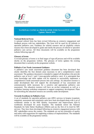 Update from the National Palliative Care Clinical Care Programme (From ...
