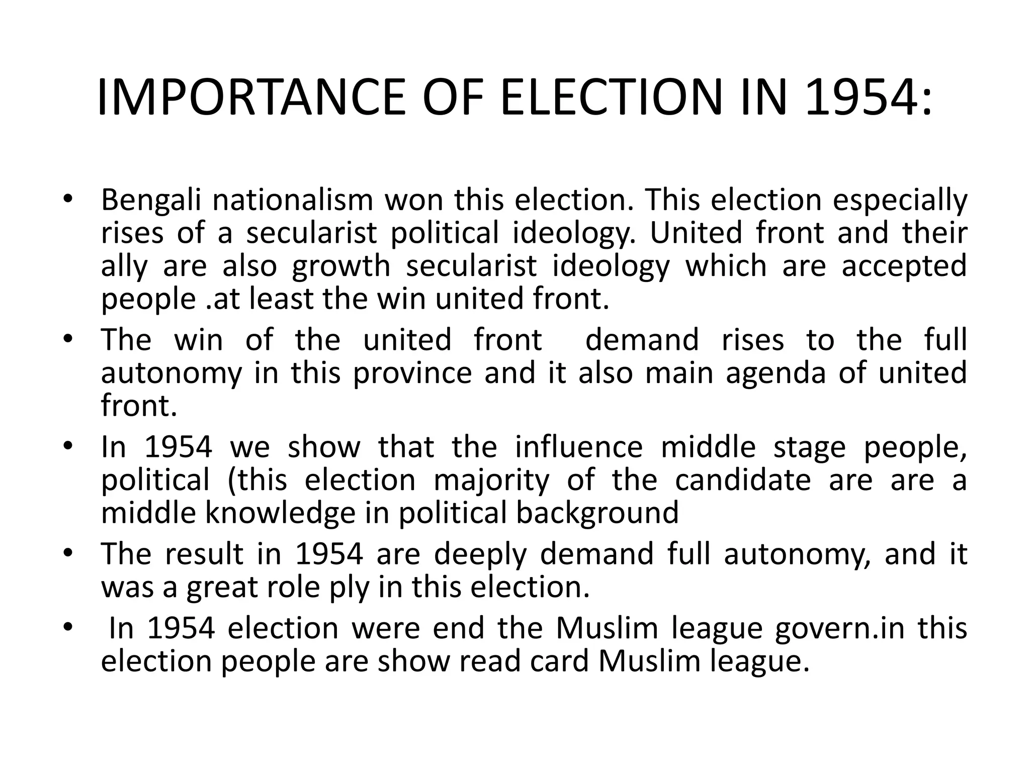 Topic: UNITED FRONT AND ELECTION IN1954 Topic: UNITED FRONT AND ...