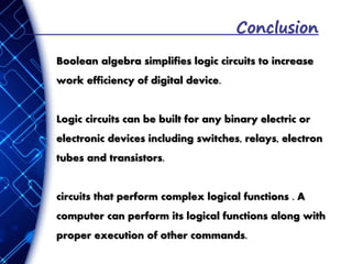 BOOLEAN ALGEBRA AND LOGIC GATE | PPTX