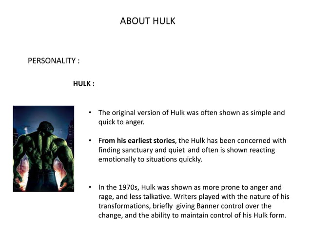 Update analysis of hulk character | PPT