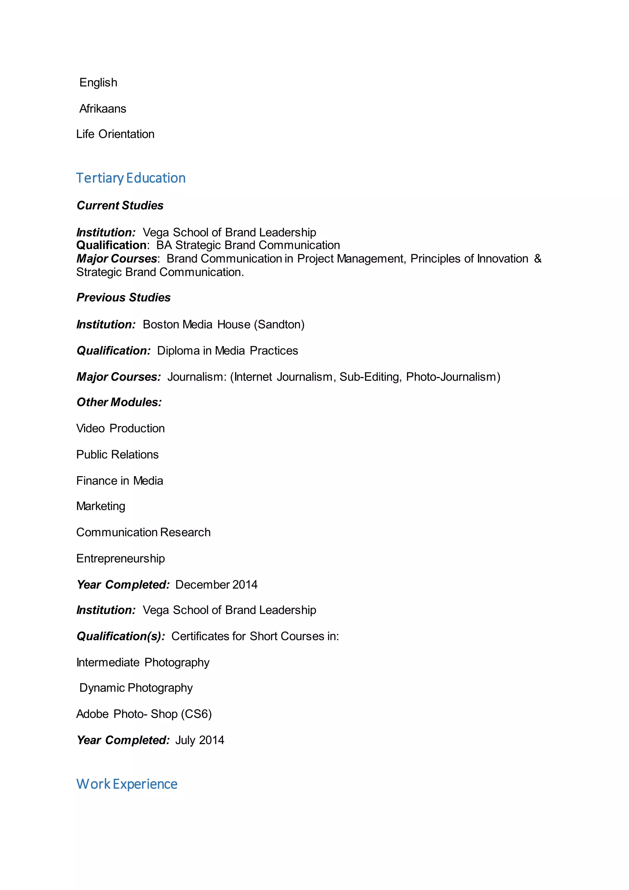 Updated curriculum vitae of KC Seshibe | DOCX