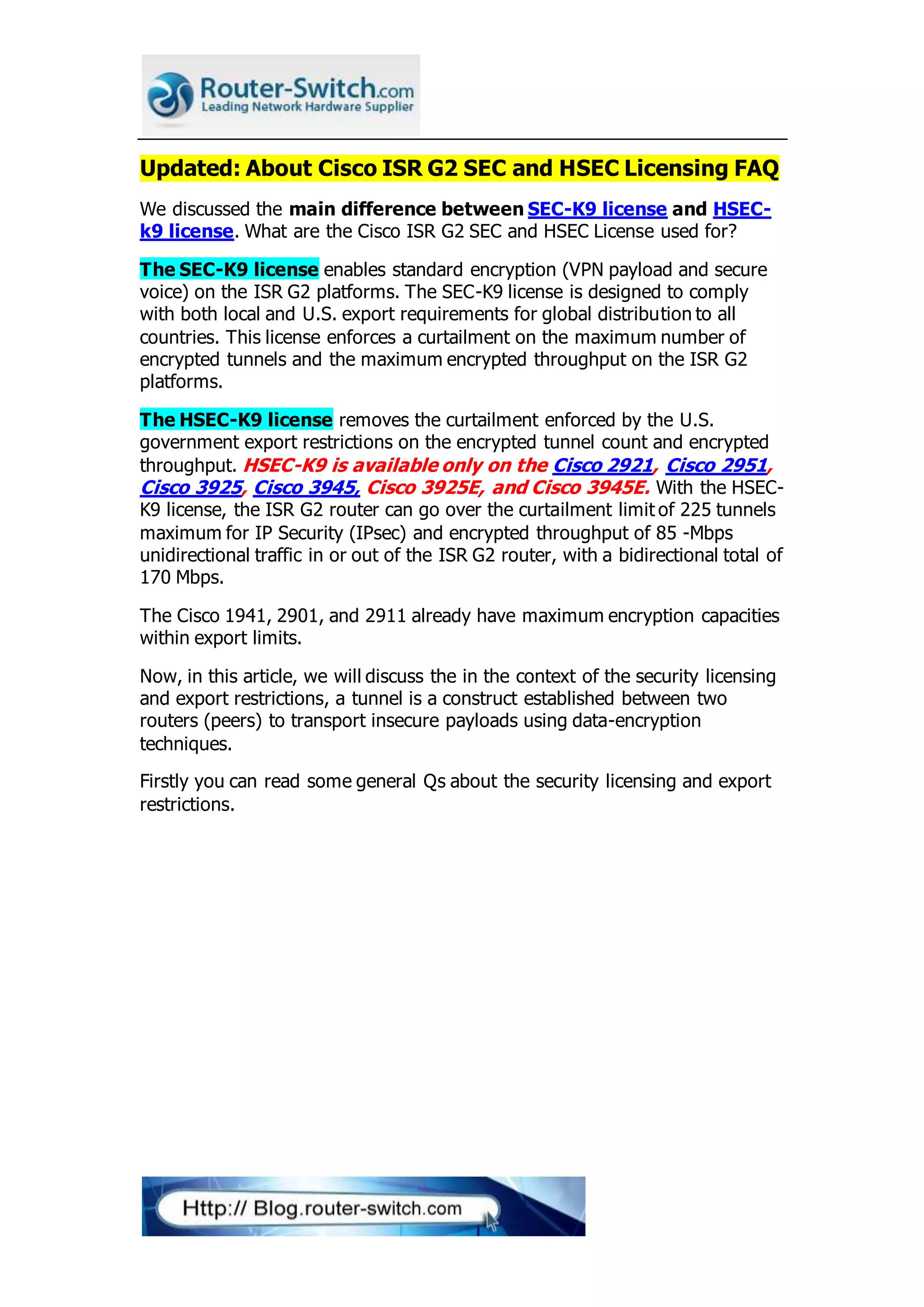 Updated about cisco isr g2 sec and hsec licensing faq | DOCX
