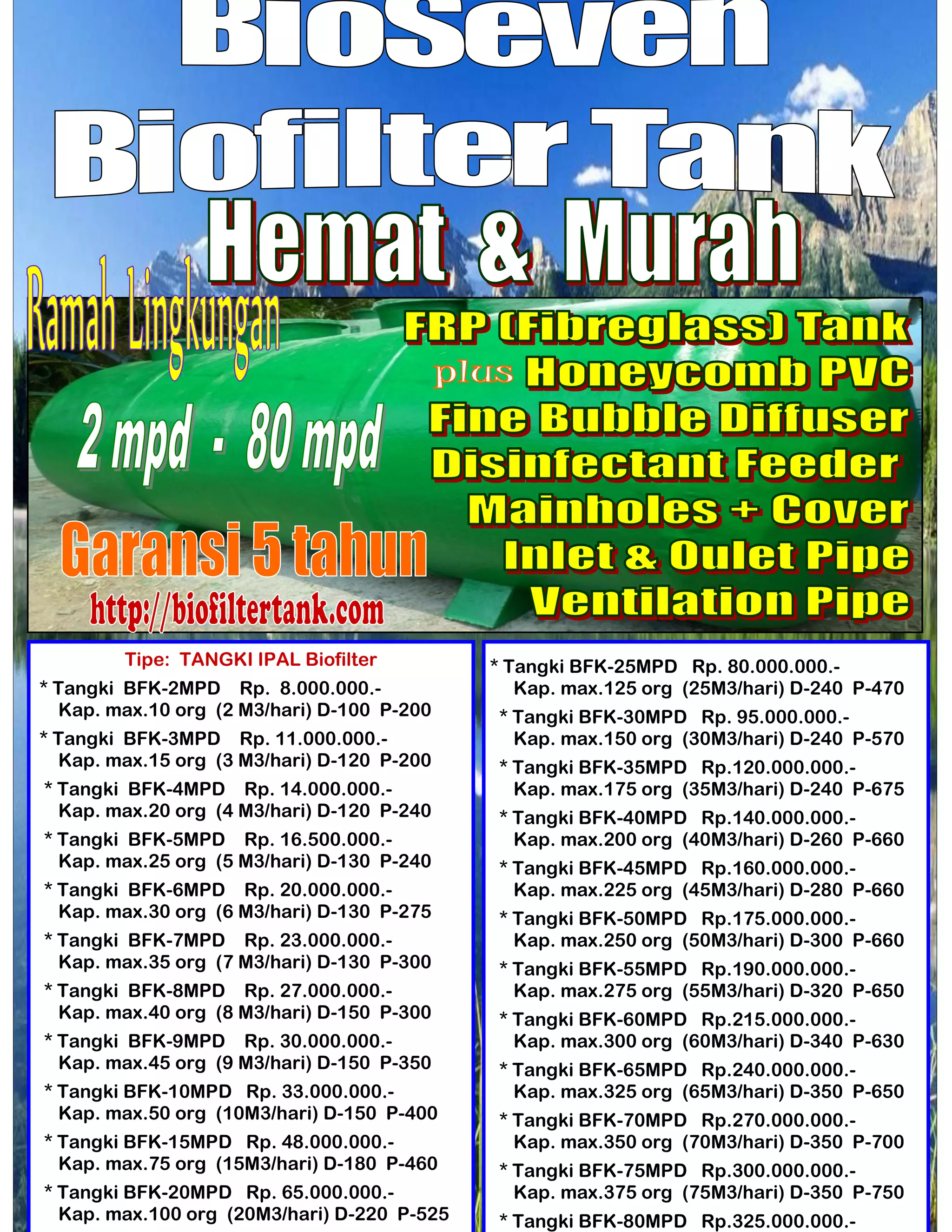Update daftar harga ipal bio seven tangki biofilter (bfk series) | PDF
