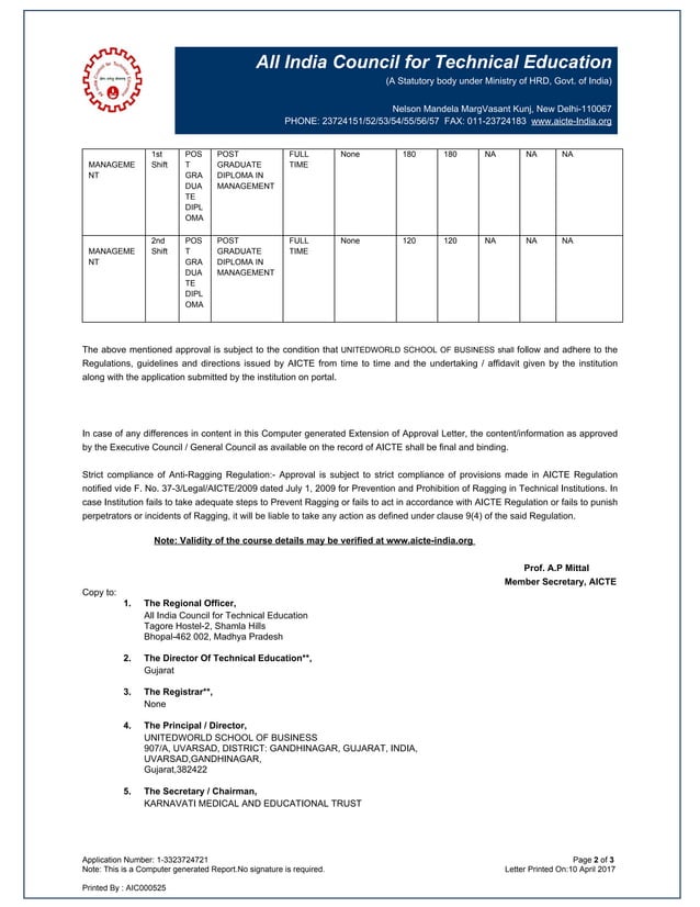 AICTE AFFILIATION LETTER | PDF