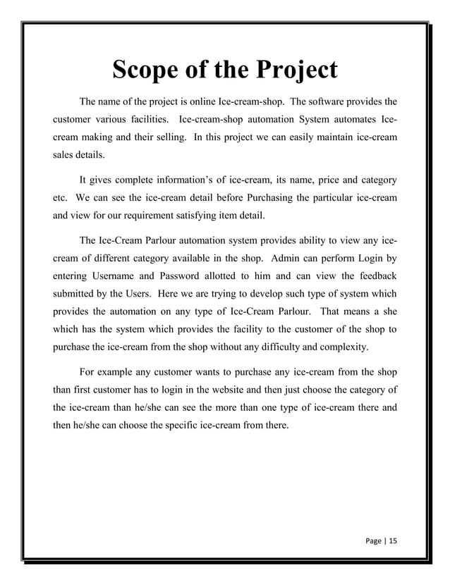 Updated black book ice cream parlour TYBSCIT Final year project in PDF ...