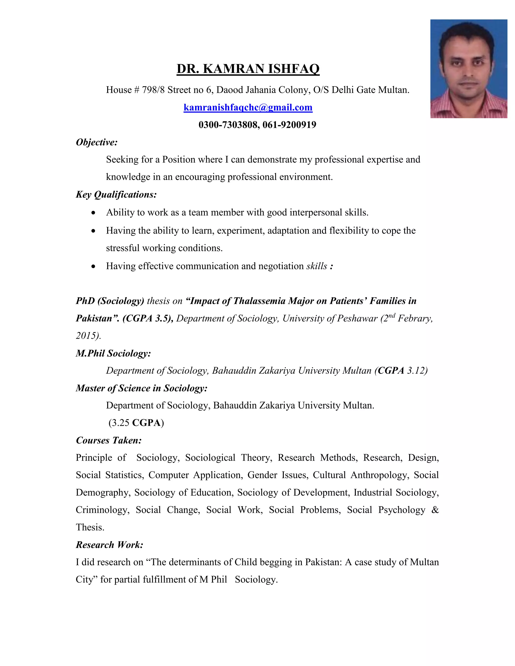 Dr Kamran Ishfaq CV | PDF