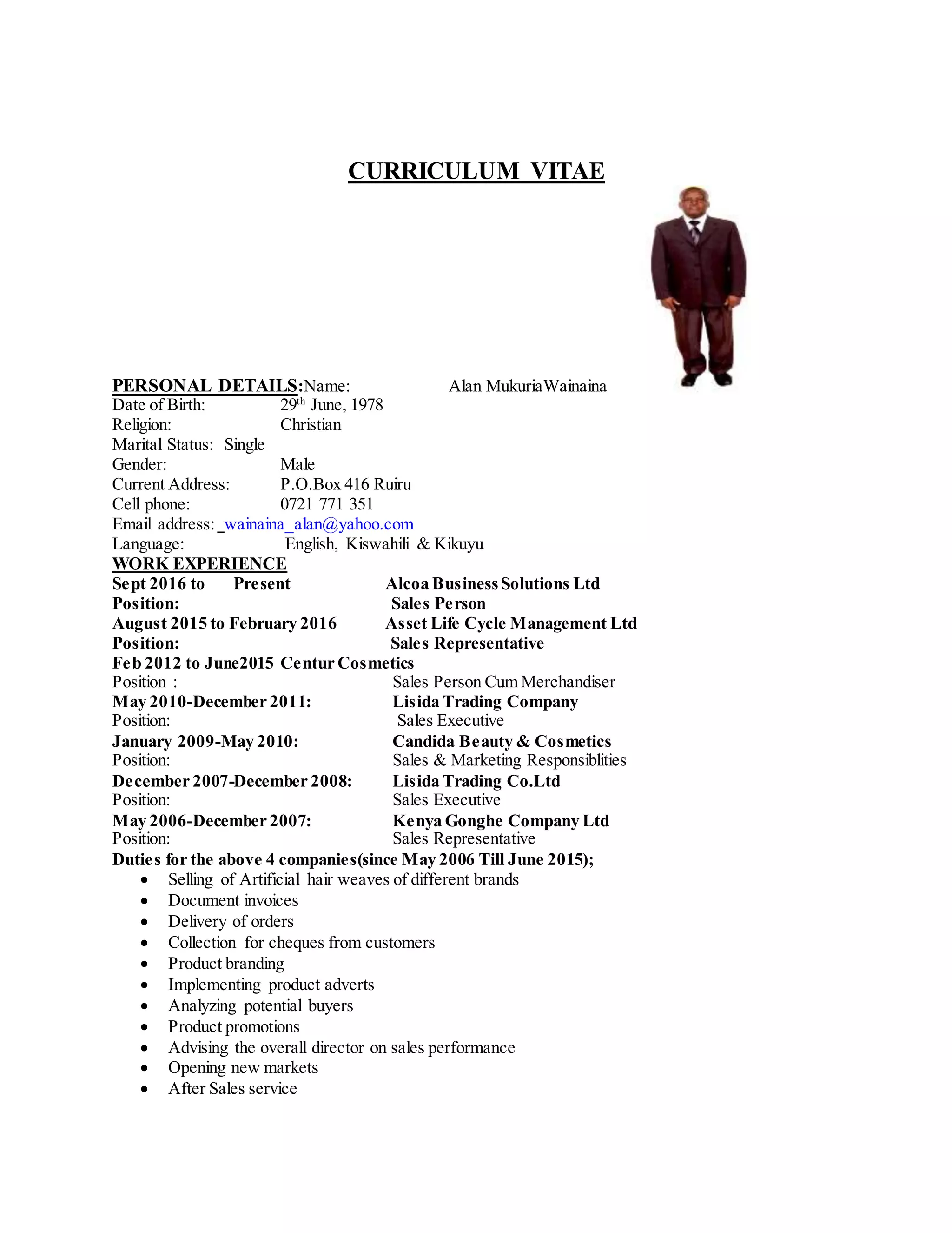 Updated cv for alan wainaina 2019 (1) | DOCX | Sales | Business