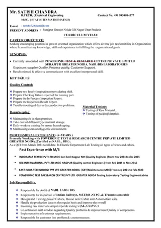 Updated CV Satish Chandra new. apply for | PDF