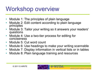 Updated e write - plain language workshop - cdc - 25 april2011 | PPT