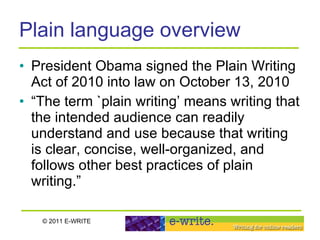 Updated e write - plain language workshop - cdc - 25 april2011 | PPT